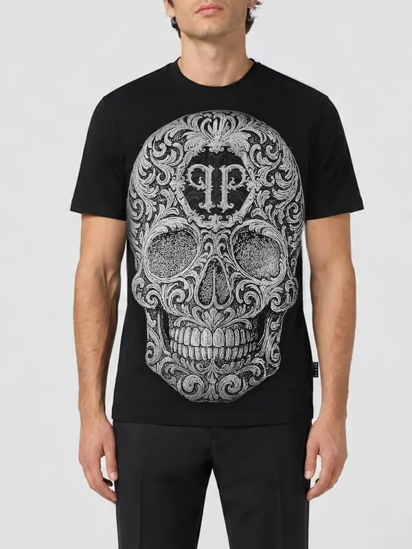 Philipp Plein Cotton T-shirt With Skull Print And Rhinestone Application