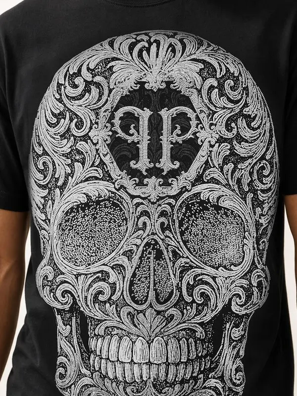 Philipp Plein Cotton T-shirt With Skull Print And Rhinestone Application