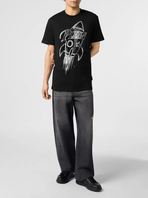 Philipp Plein Embroidered Graphic Print Cotton T-shirt With Rhinestones