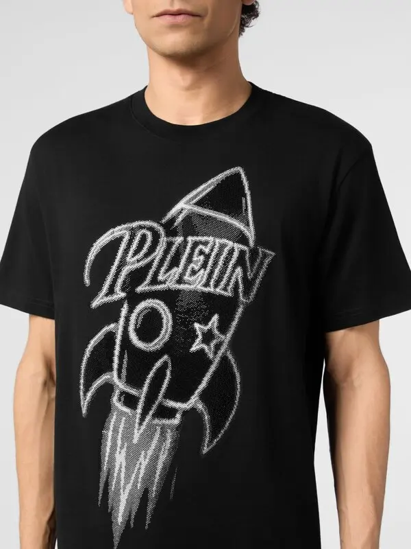 Philipp Plein Embroidered Graphic Print Cotton T-shirt With Rhinestones