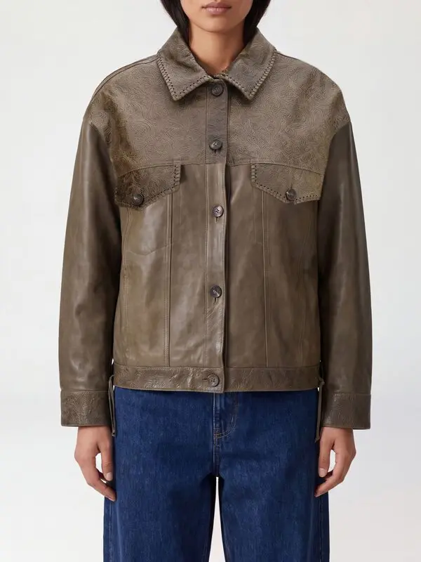 GOLDEN GOOSE Calfskin Leather Overshirt Jacket With Dropped Shoulders - Green