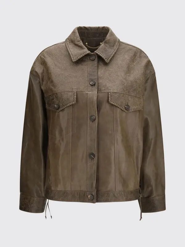 GOLDEN GOOSE Calfskin Leather Overshirt Jacket With Dropped Shoulders