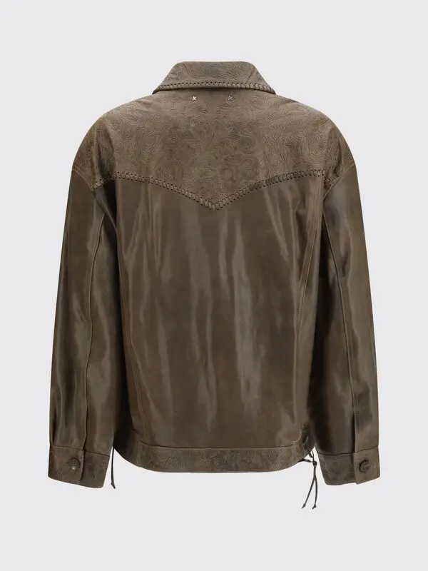 GOLDEN GOOSE Calfskin Leather Overshirt Jacket With Dropped Shoulders