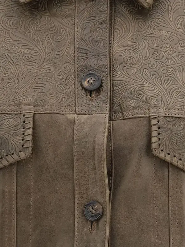 GOLDEN GOOSE Calfskin Leather Overshirt Jacket With Dropped Shoulders