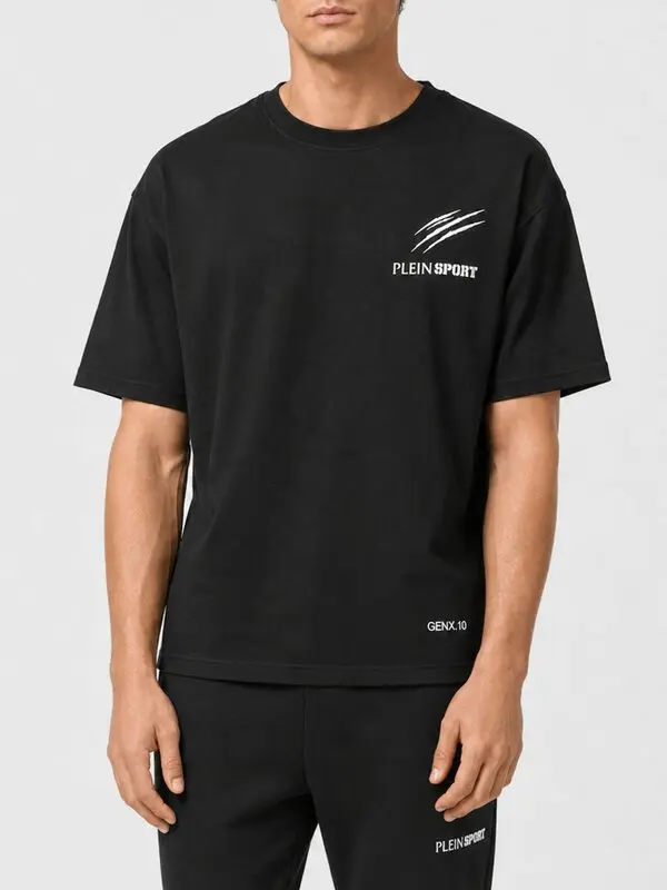 PLEIN SPORT Crew Neck T-shirt In Pure Cotton With Contrast Logo On The Chest