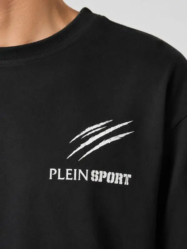 PLEIN SPORT Crew Neck T-shirt In Pure Cotton With Contrast Logo On The Chest