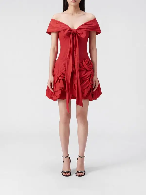 Magda Butrym Asymmetrical Draped Cotton Mini Dress With Bow