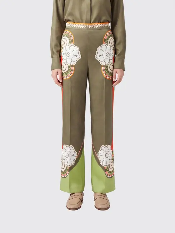 La DoubleJ Ethnic Print Cropped Skinny Trousers In Stretch Viscose - Green