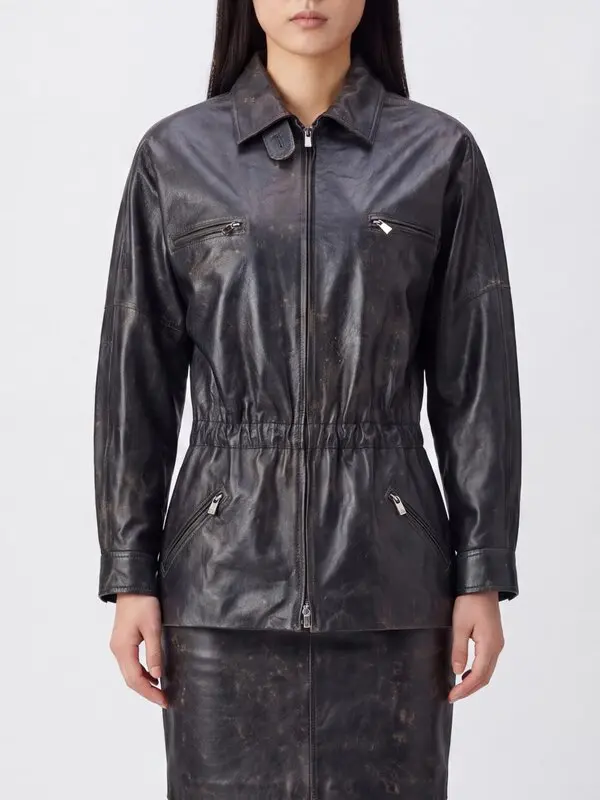 Magda Butrym Distressed Sheepskin Leather Jacket With A Drawstring Waist