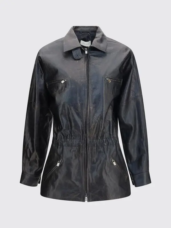 Magda Butrym Distressed Sheepskin Leather Jacket With A Drawstring Waist