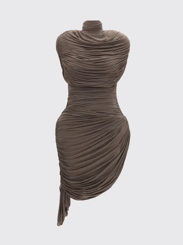 Magda Butrym High-neck Asymmetrical Mini Dress In Ruched Jersey