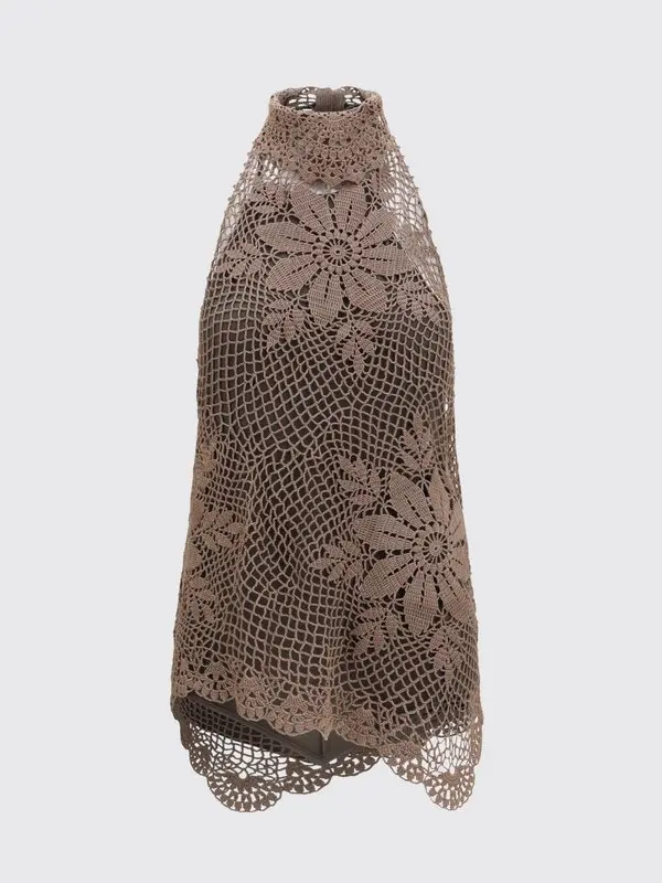 Magda Butrym Crochet Cotton Halterneck Top With A Turtleneck Design