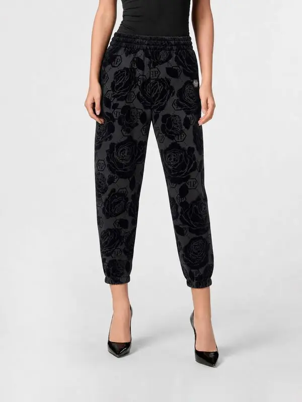 Philipp Plein Floral Print Jersey Joggers With Hexagon Logo - Black