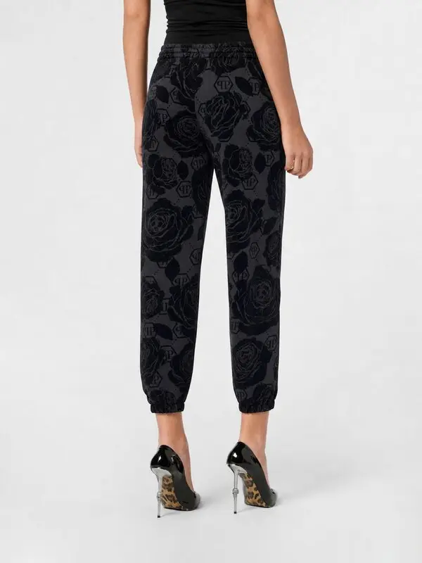 Philipp Plein Floral Print Jersey Joggers With Hexagon Logo - Black