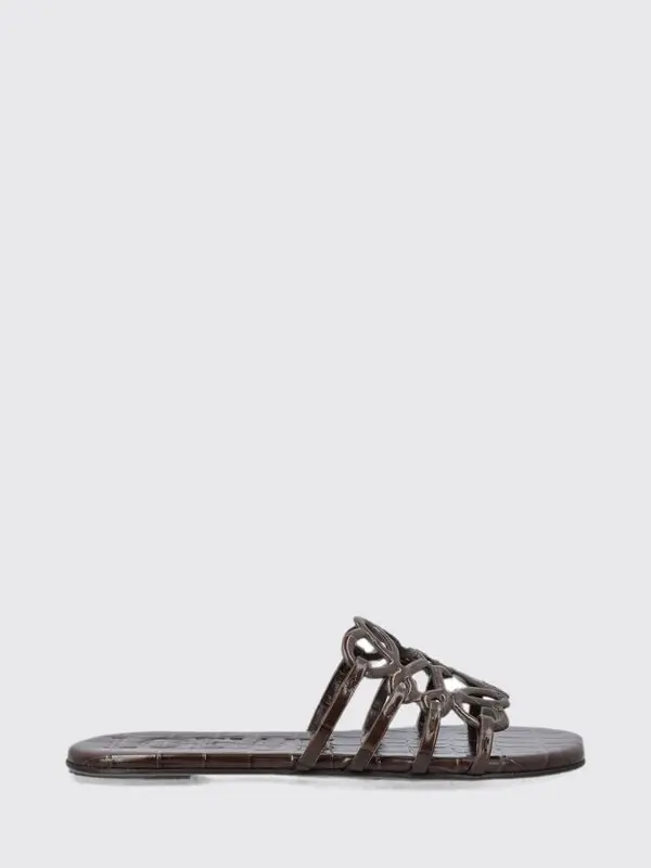 Loewe Anagram Petal Croc-effect Leather Mule Sandals - Brown
