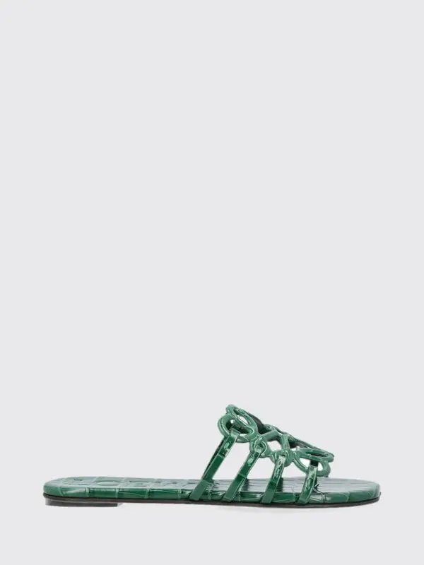 Loewe Anagram Petal Croc-effect Leather Mule Sandals - Green