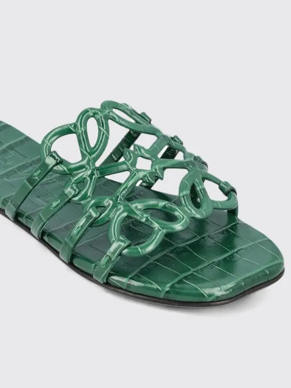 Loewe Anagram Petal Croc-effect Leather Mule Sandals - Green