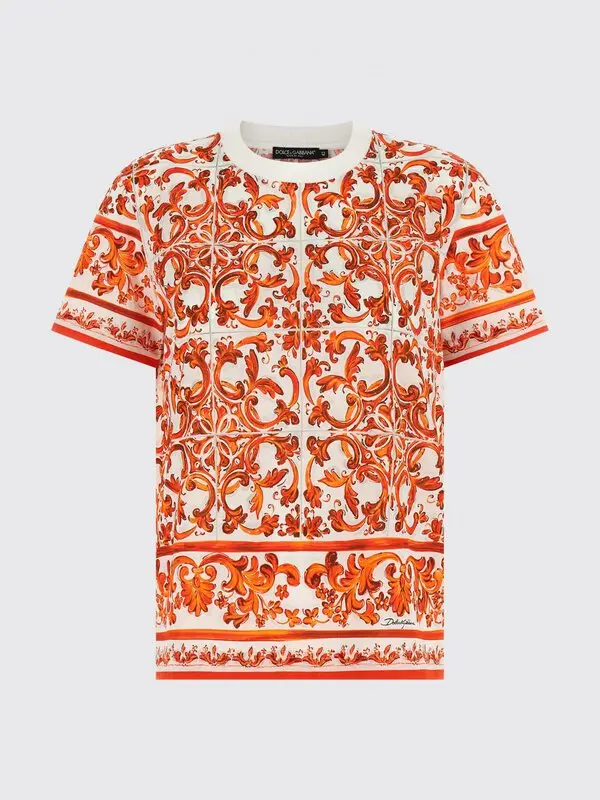 Dolce & Gabbana Majolica Print Cotton T-shirt With Contrast Logo