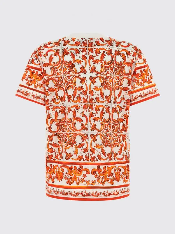 Dolce & Gabbana Majolica Print Cotton T-shirt With Contrast Logo