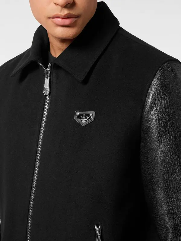 Philipp Plein Smooth Lambskin Leather Bomber Jacket With Classic Collar