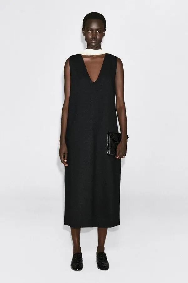 Cos Boiled Wool-blend V-neck Midi Dress