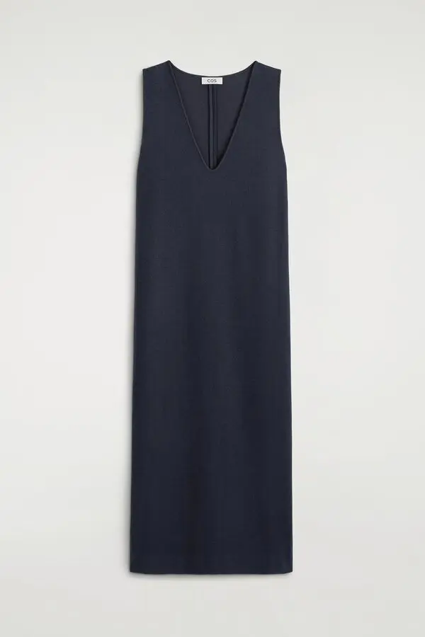 Cos Boiled Wool-blend V-neck Midi Dress - Navy