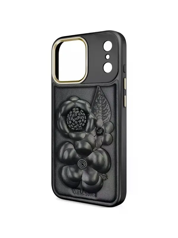 VELANTE Floral-appliqué Leather Iphone Case