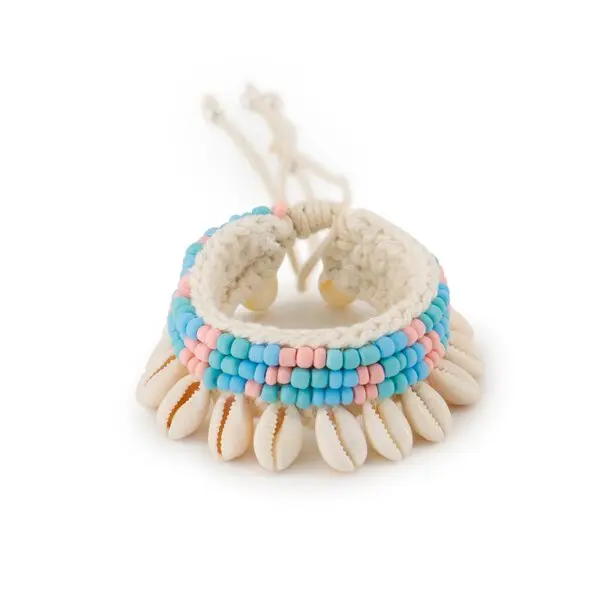 OHSUN Bene Cowrie Shell & Beaded Macrame Bracelet Sunrise - Blue