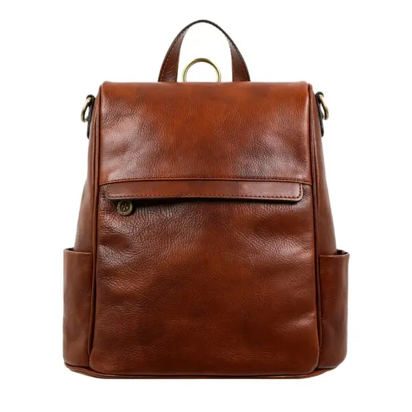 TIME RESISTANCE Cognac Leather Convertible Backpack Shoulder Bag The Waves