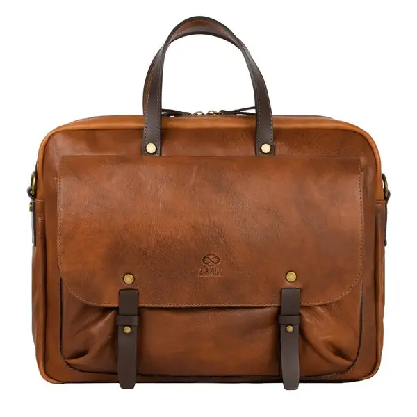 TIME RESISTANCE Leather Briefcase Laptop Bag Lanark