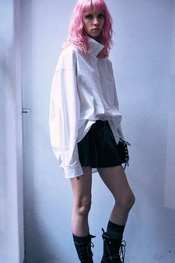 R13 Tall Collar Boyfriend Button Up Shirt