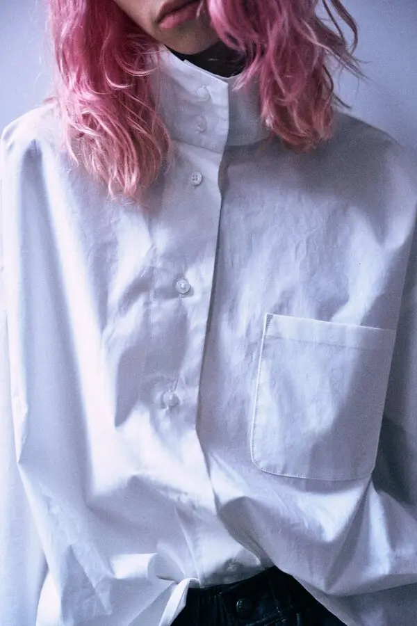R13 Tall Collar Boyfriend Button Up Shirt