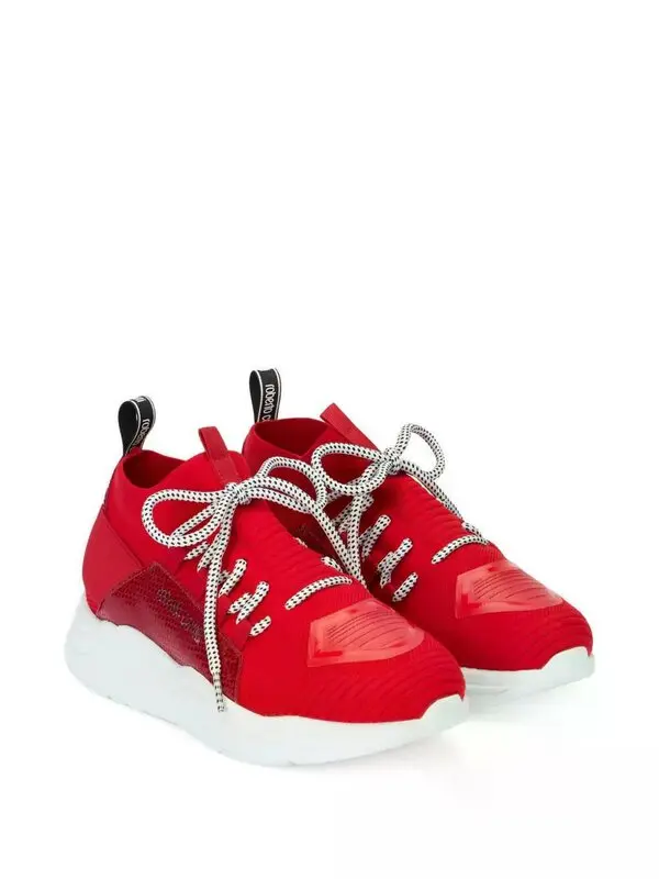 Roberto Cavalli Snakeskin-effect Logo-lettering Slip-on Sneakers