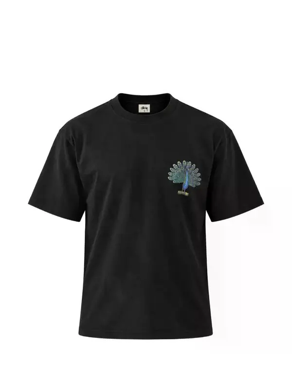 A PAPER KID Peacock-print Logo-print T-shirt