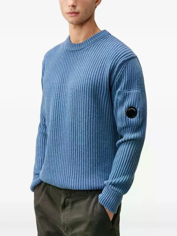 C.P. COMPANY Lambswool Lens Crewneck Sweater - Blue