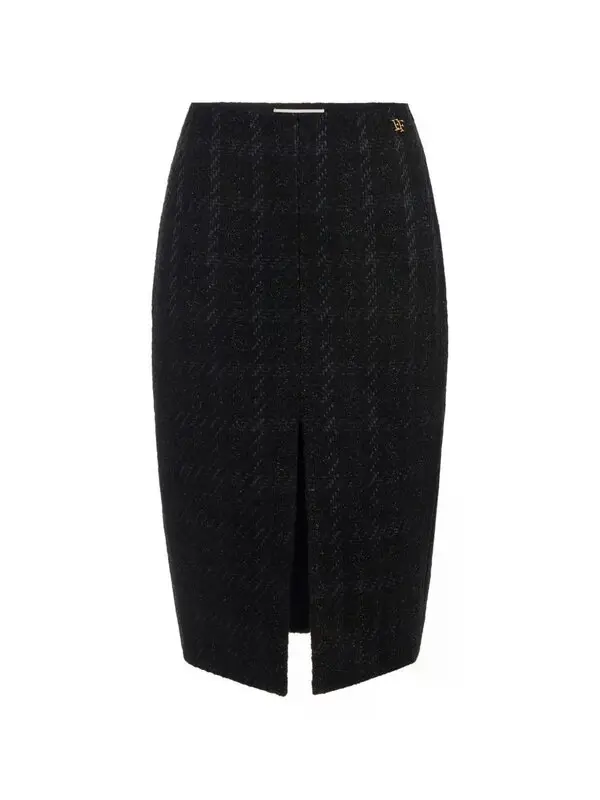 Elisabetta Franchi Tweed Front-slit Midi Skirt - Black
