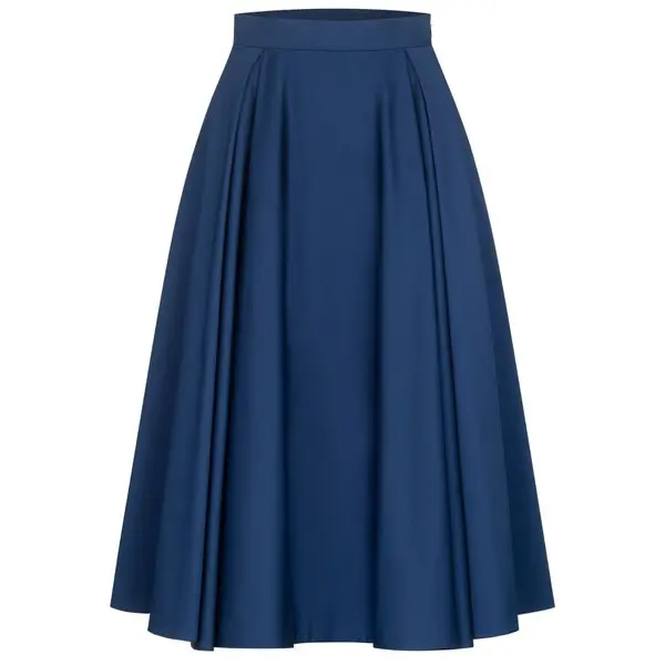 MARIANNA DÉRI Navy Pleated Cotton Sateen Skirt - Blue