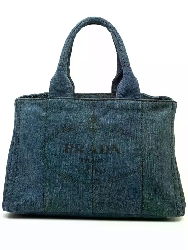 Prada 2013-2026 Denim Canapa Logo Tote Satchel