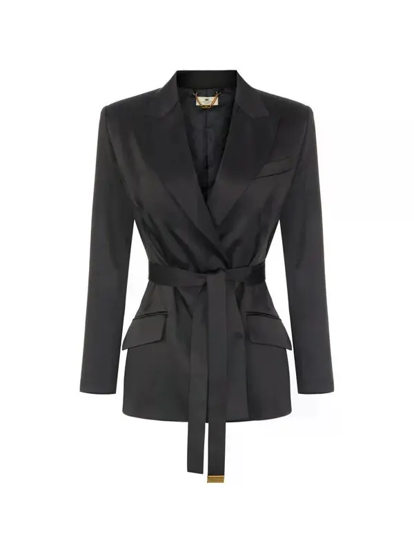 Elisabetta Franchi Stretch Satin Jacket With Belt - Black