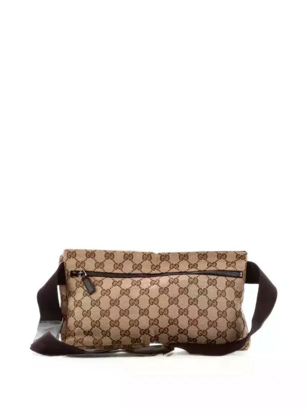 Gucci Vintage Double Gg Canvas With Leather Belt Bag