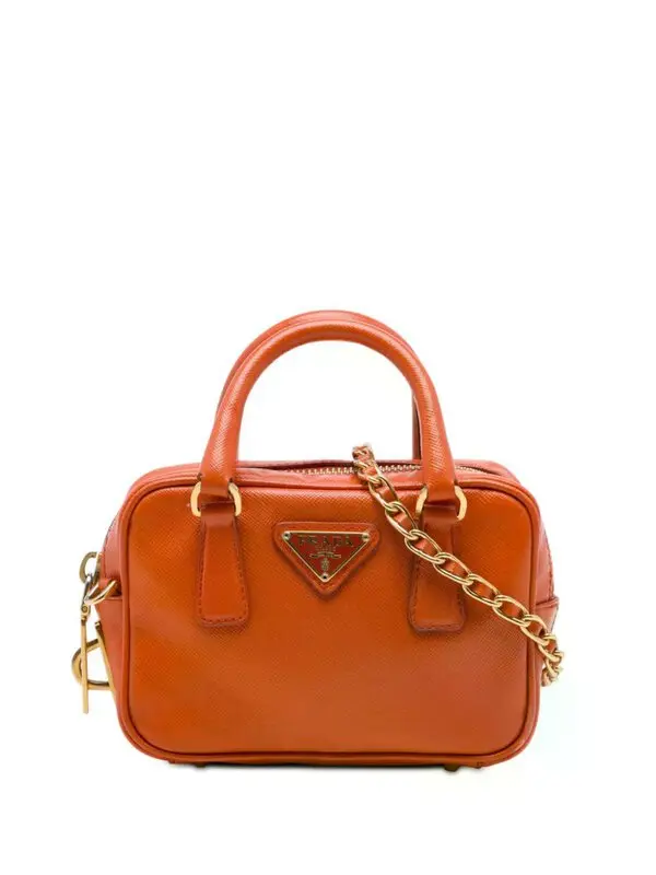 Prada 2000-2013 Mini Saffiano Lux Bauletto Bag Satchel - Orange