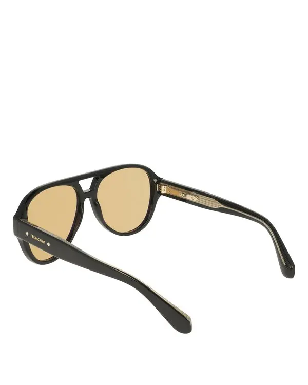 FERRAGAMO Firenze Aviator Sunglasses, 58mm - Black/amber