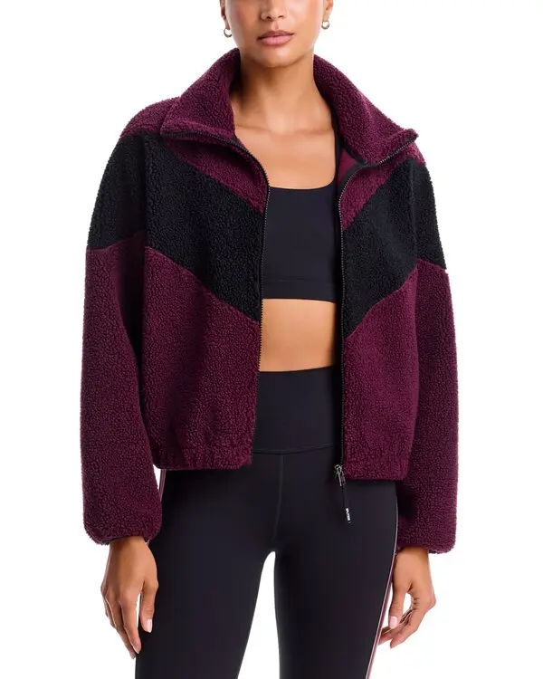 Splits59 Lottie Sherpa Chevron Full Zip Jacket - Dark Cherry/black
