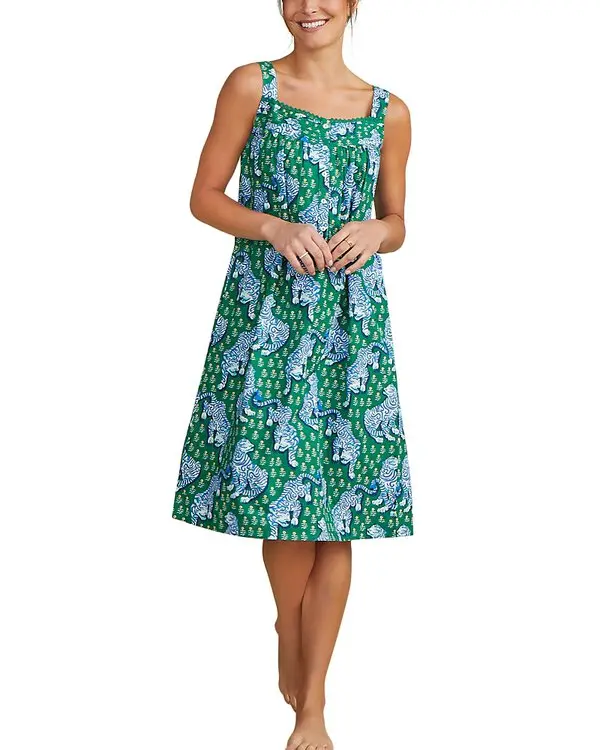 PRINTFRESH Tiger Queen Back To Bed Cotton Nightgown - Jade