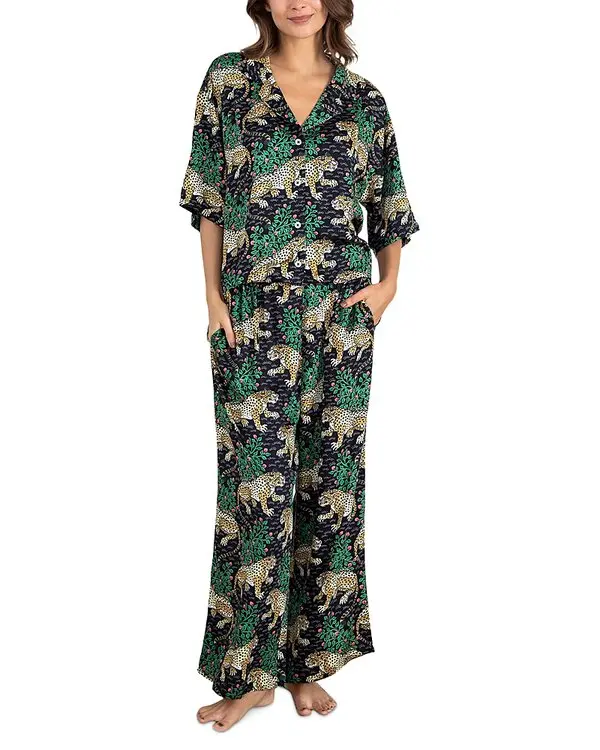PRINTFRESH Satin Wildest Dreams Pants Pajama Set - Ink