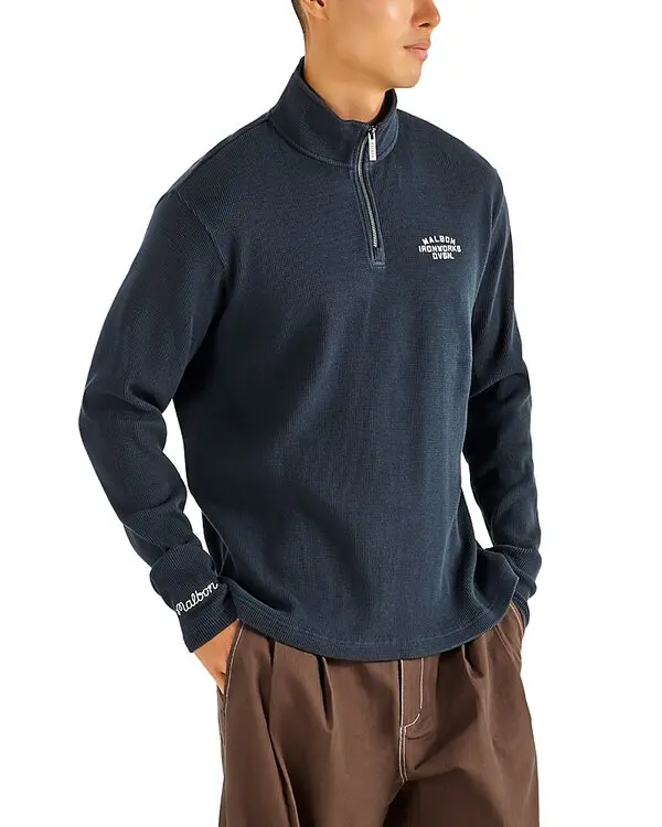 MALBON Ironworks Cotton Blend Quarter Zip Logo Sweatshirt