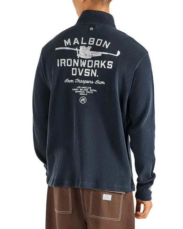 MALBON Ironworks Cotton Blend Quarter Zip Logo Sweatshirt