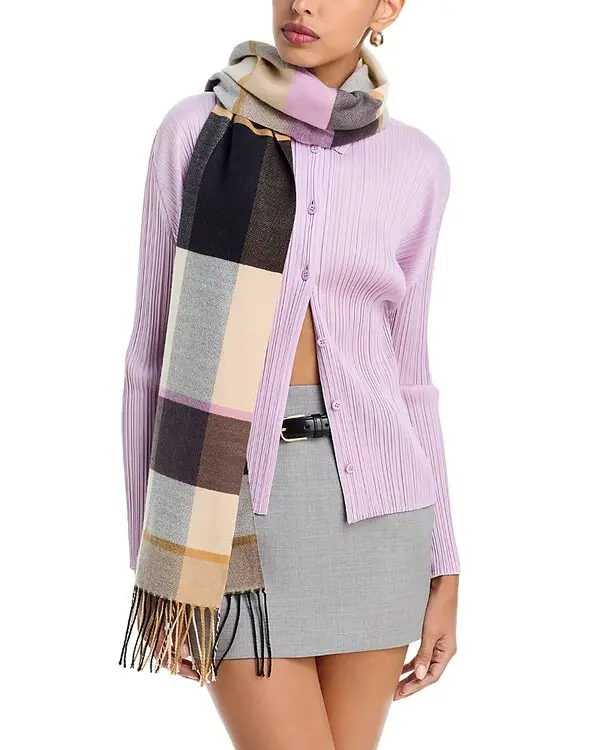Echo Cubists Plaid Fringe Scarf - Black