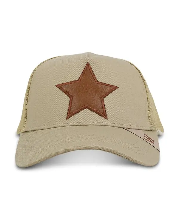 Vintage Havana Cracked Leather Star Trucker Hat