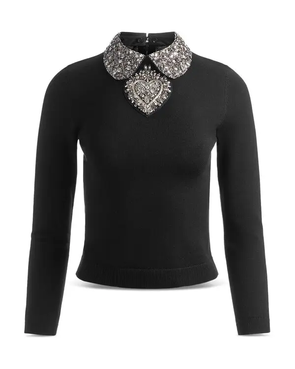 Alice + Olivia Porla Wool Stretch Collared Sweater